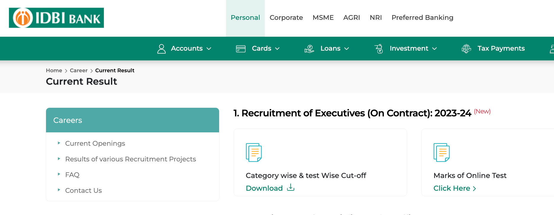 IDBI Executive Result 2023-24, Score Card and Result