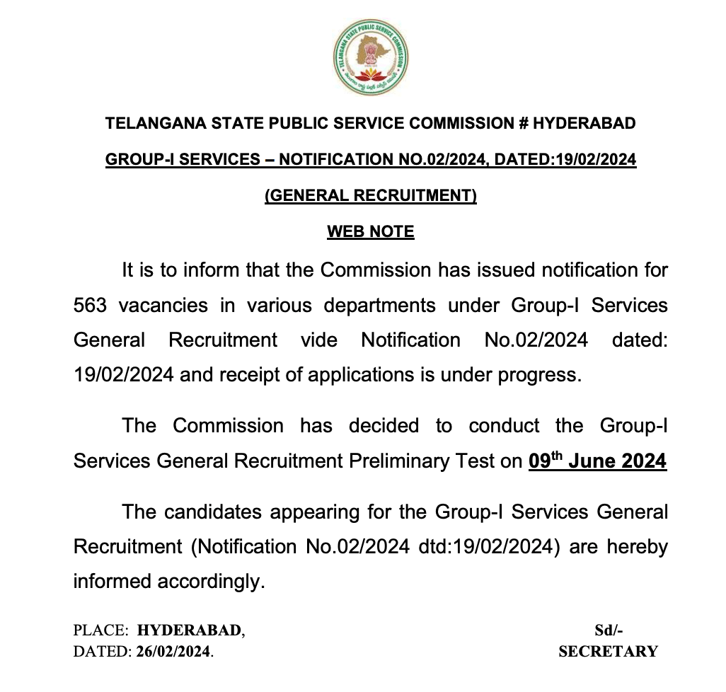 TSPSC Group 1 Exam Date 2024 and Admit Card Out for Prelims Exam
