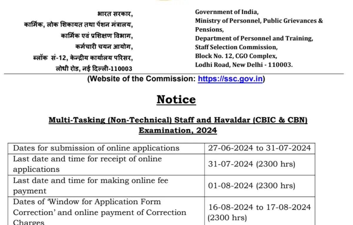 SSC MTS Recruitment 2024 Notification Out for 8326 MTS and Havaldar Posts