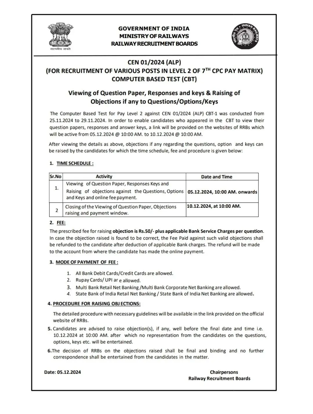RRB ALP Answer Key 2024 Out CBT 1 Responses And Key PDF