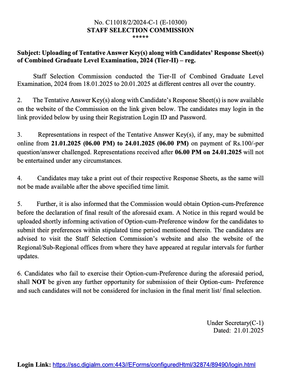 SSC CGL Tier 2 Answer Key 2025 Out, Response Sheet PDF