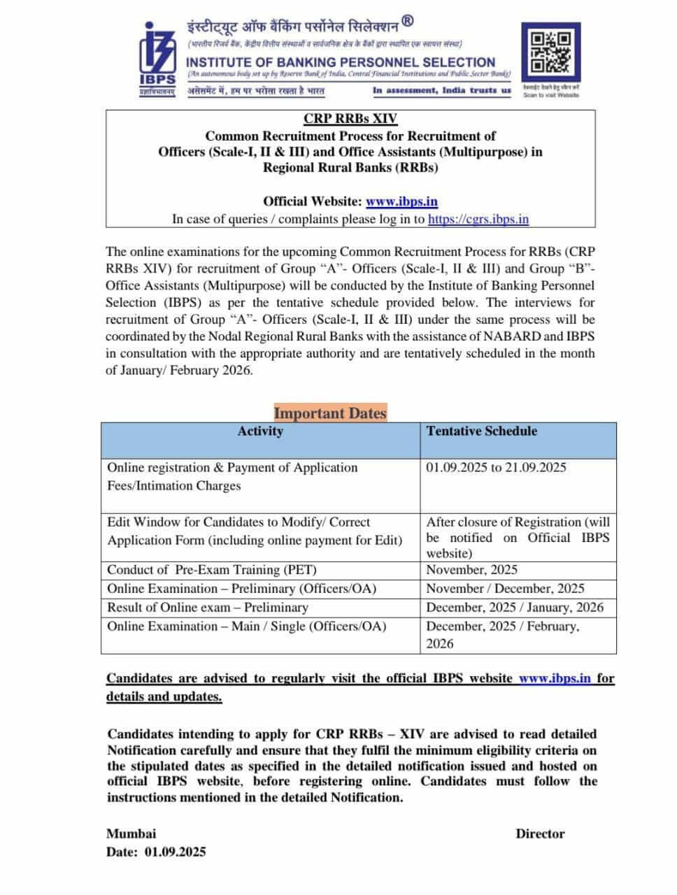 IBPS RRB 2025 Notification PDF Out for 13217 Posts, Online Form Starts