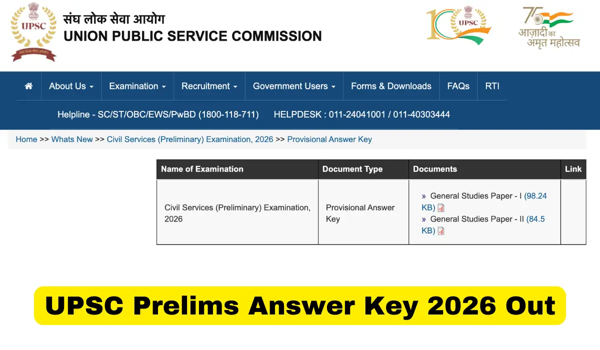 UPSC Prelims Official Answer Key 2026 Out For GS & CSAT, Download PDF