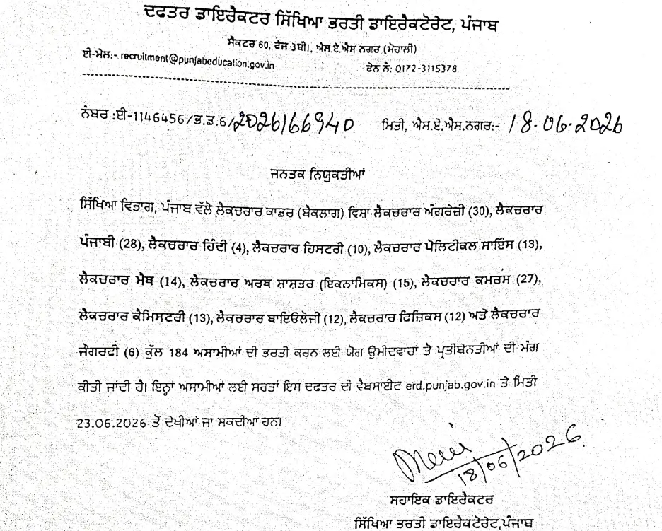 Punjab Lecturer Cadre Recruitment 2026 - 1013 Vacancies Announced ...
